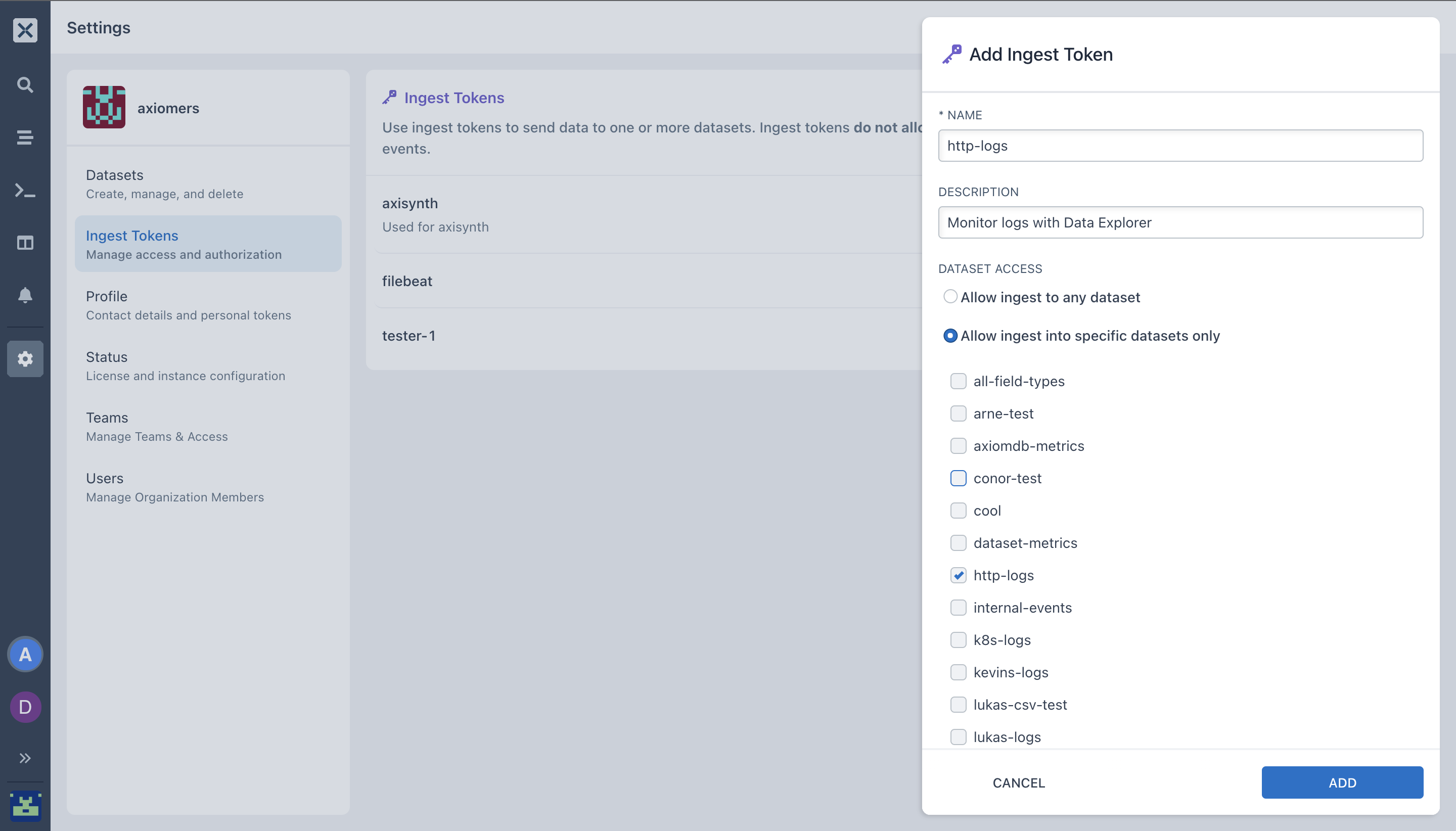 Monitoring using Axiom's Data Explorer